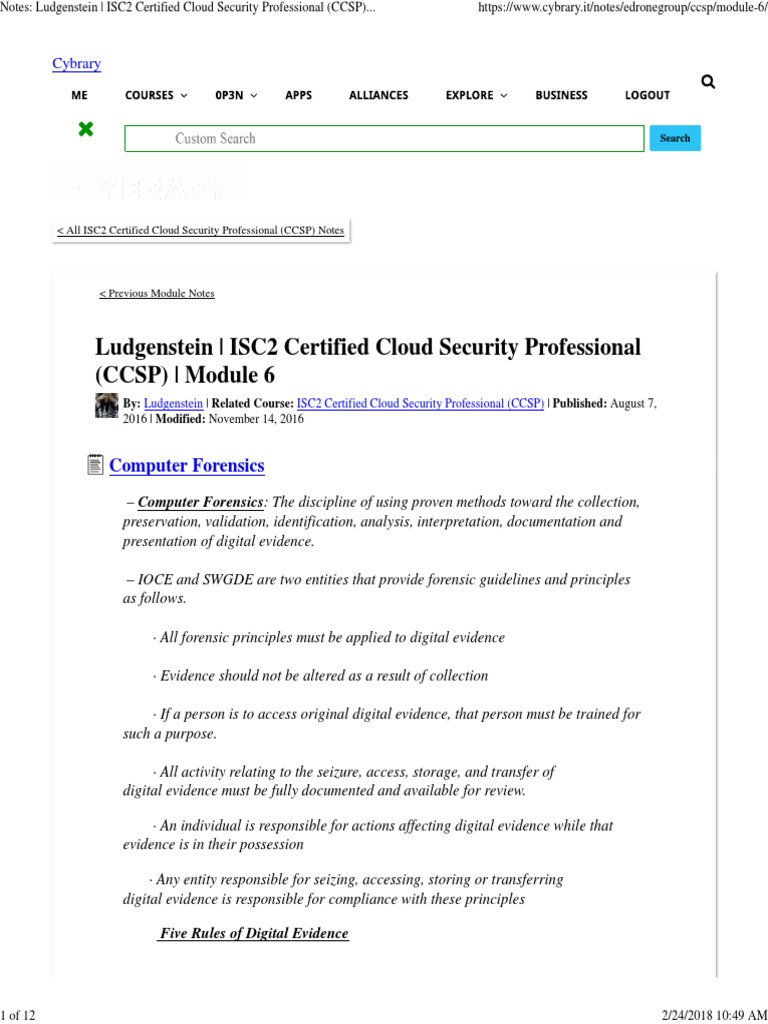 Notes - Ludgenstein - ISC2 Certified Cloud Security Professional (CCSP ...