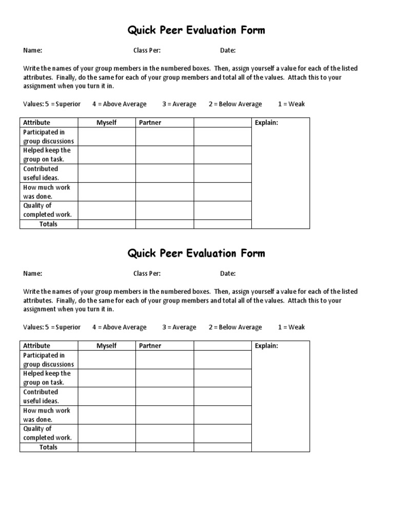 Quick Peer Evaluation Form | PDF