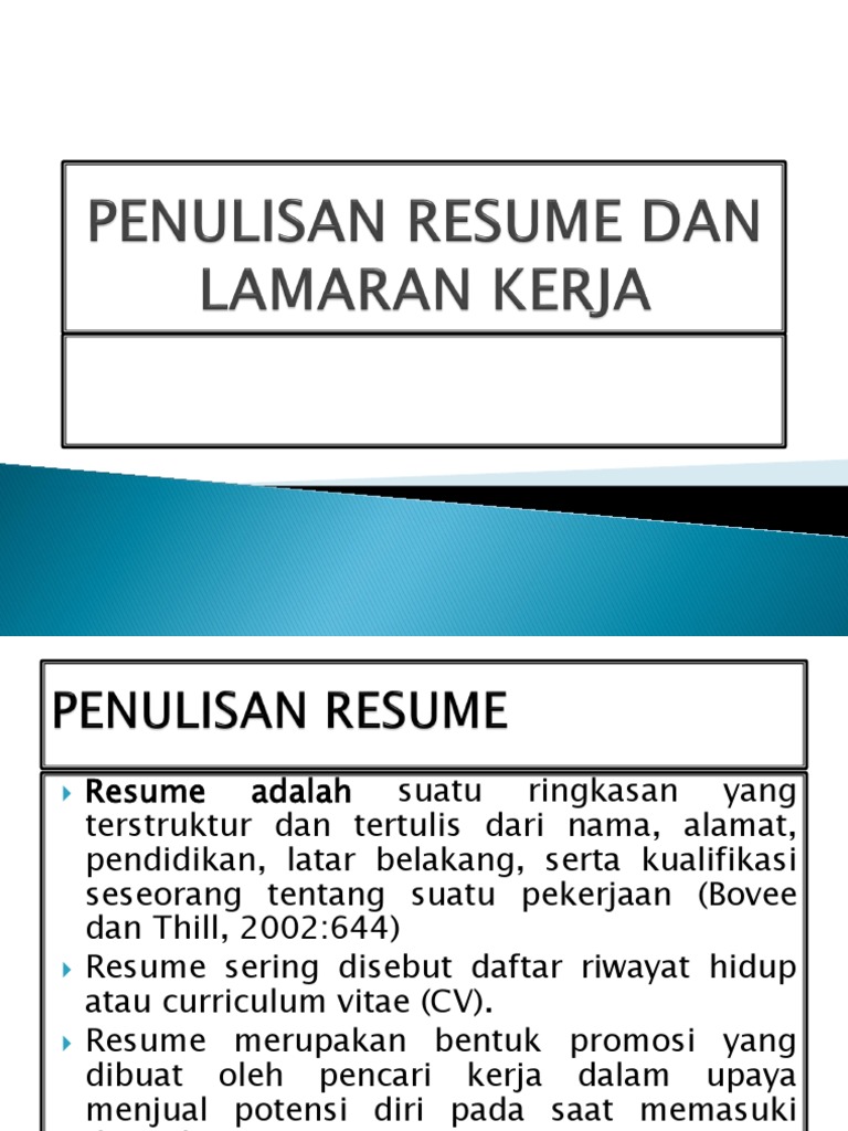 Bab X Penulisan Resume Dan Lamaran Kerja | PDF