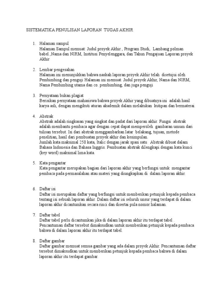 Sistematika Penulisan Laporan Tugas Akhir | PDF