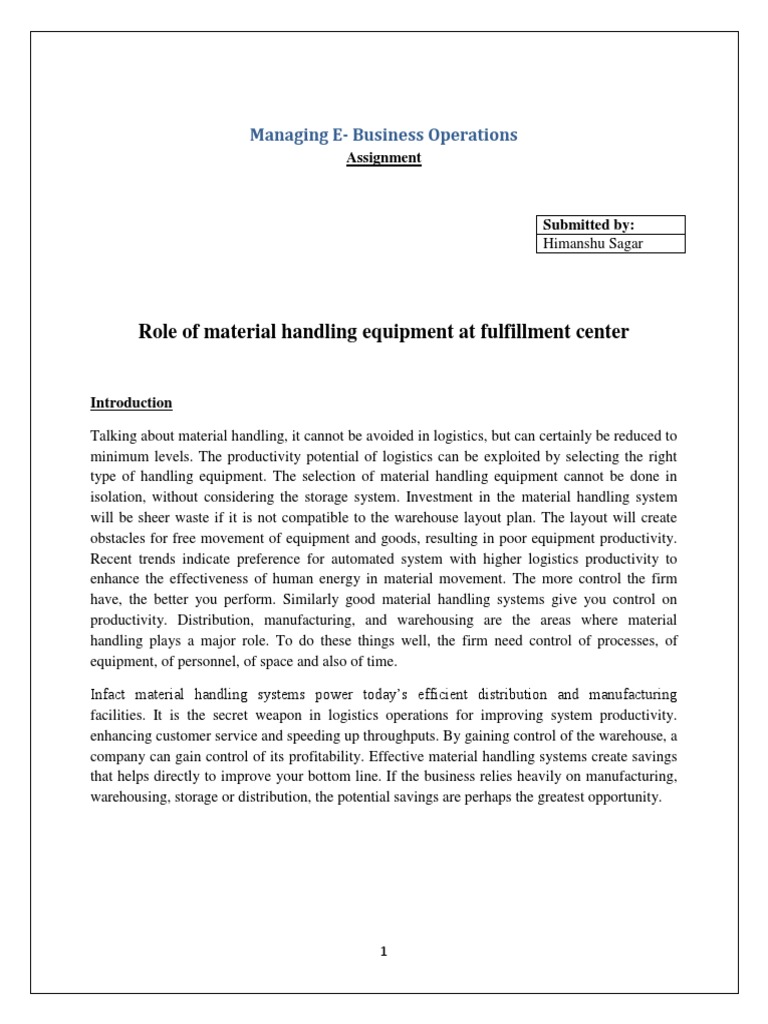 Role of Material Handling Equipment at Fulfillment Center: Managing E ...