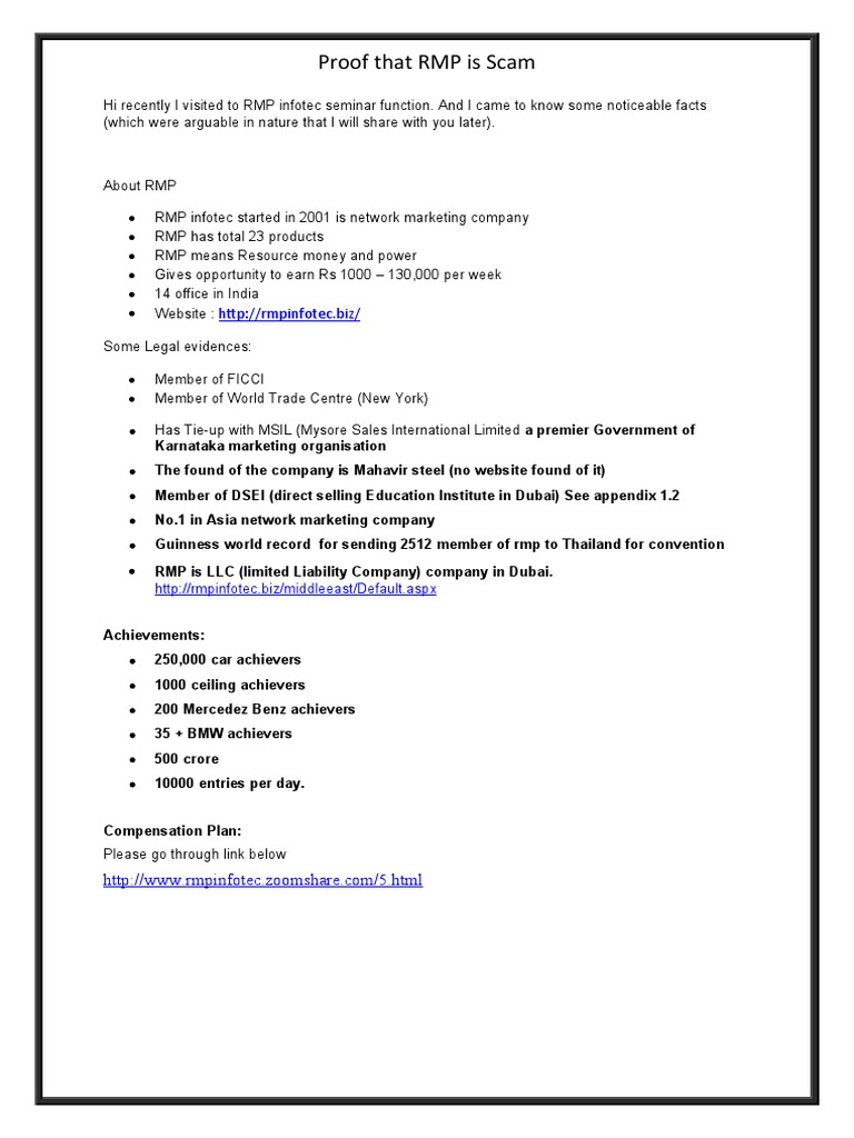 RMP Infotec: Exposing the Scam | PDF | Multi Level Marketing | Legal ...