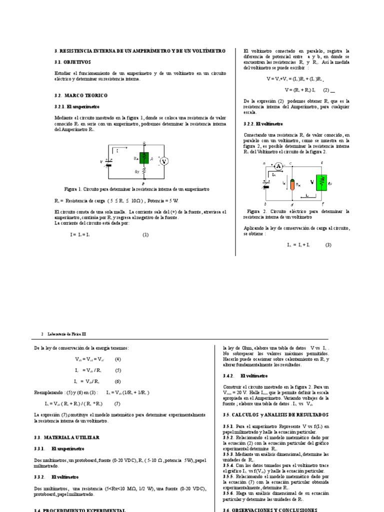 3-Resistencia Interna de Un Amperímetro y de Un Voltímetro | PDF ...