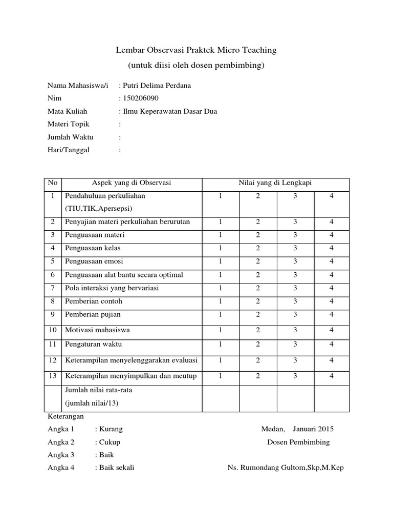 Lembar Observasi Praktek Micro Teaching | PDF