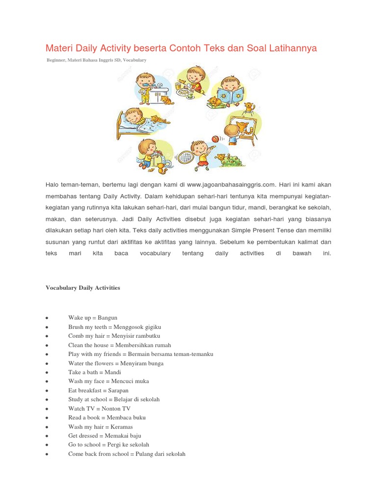 Materi Daily Activity Beserta Contoh Teks Dan Soal Latihannya | PDF ...