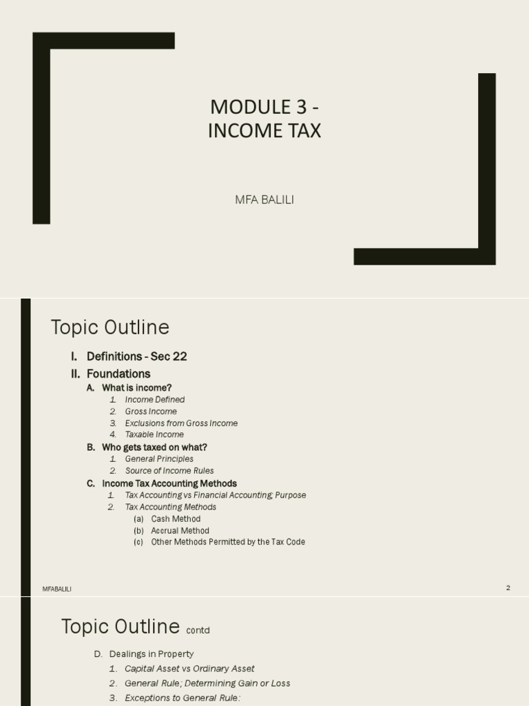 Handout - Module 3 - Income Tax - Part 1 | PDF | Gross Income | Basis ...