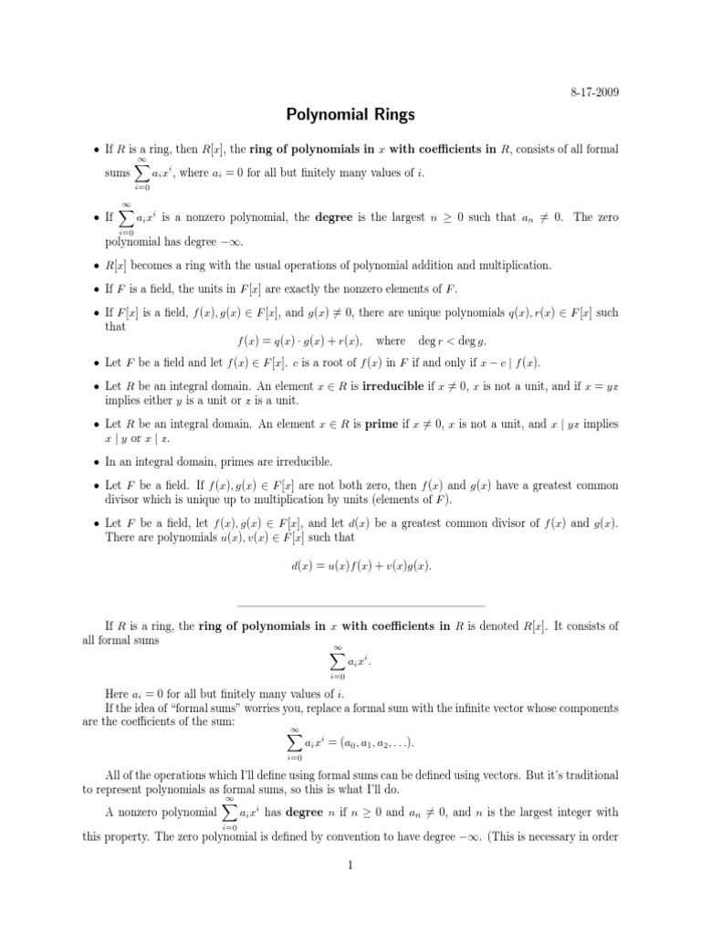 Polynomial Rings | PDF | Polynomial | Ring (Mathematics)