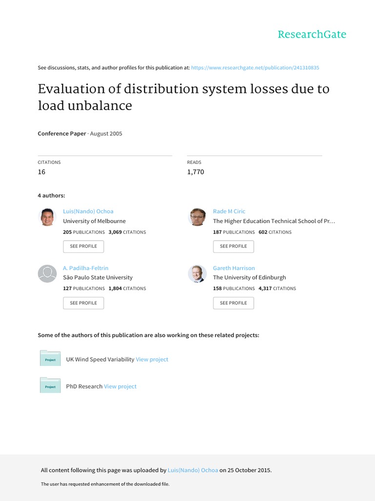 Evaluation of Distribution System Losses Due To Load Unbalance | PDF ...