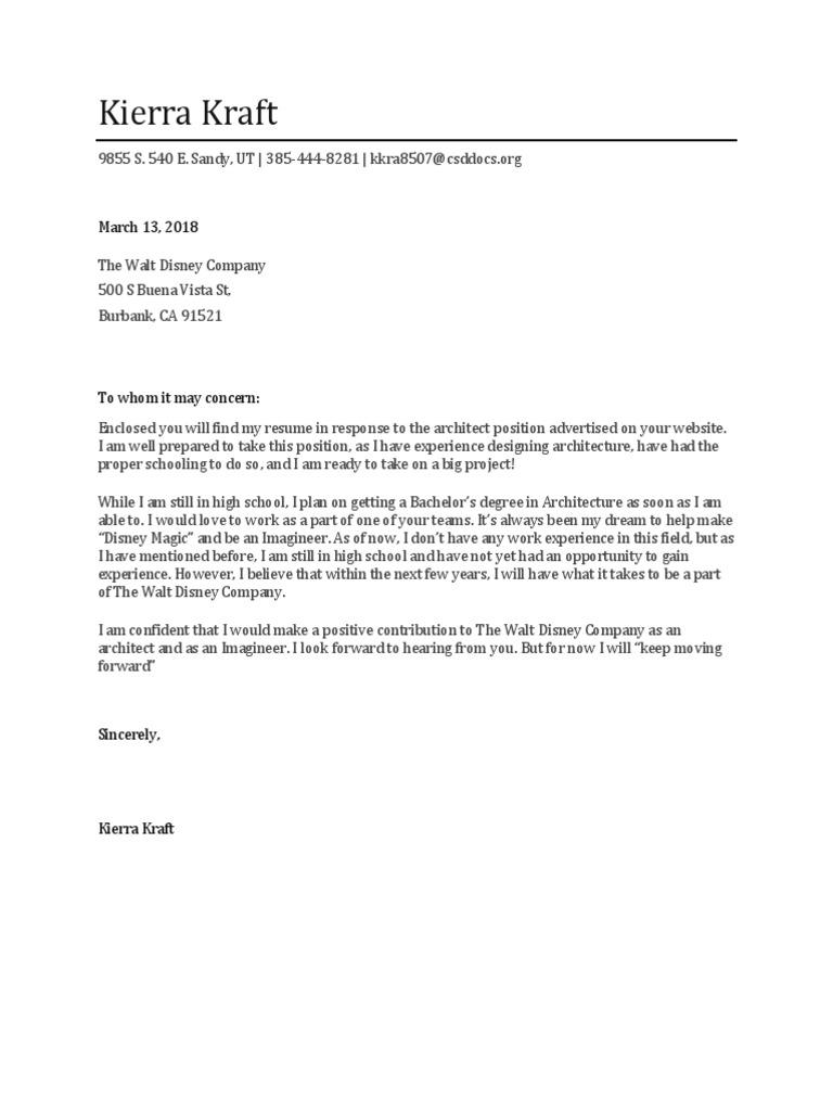 Kierra Kraft's Architect Application Letter | PDF