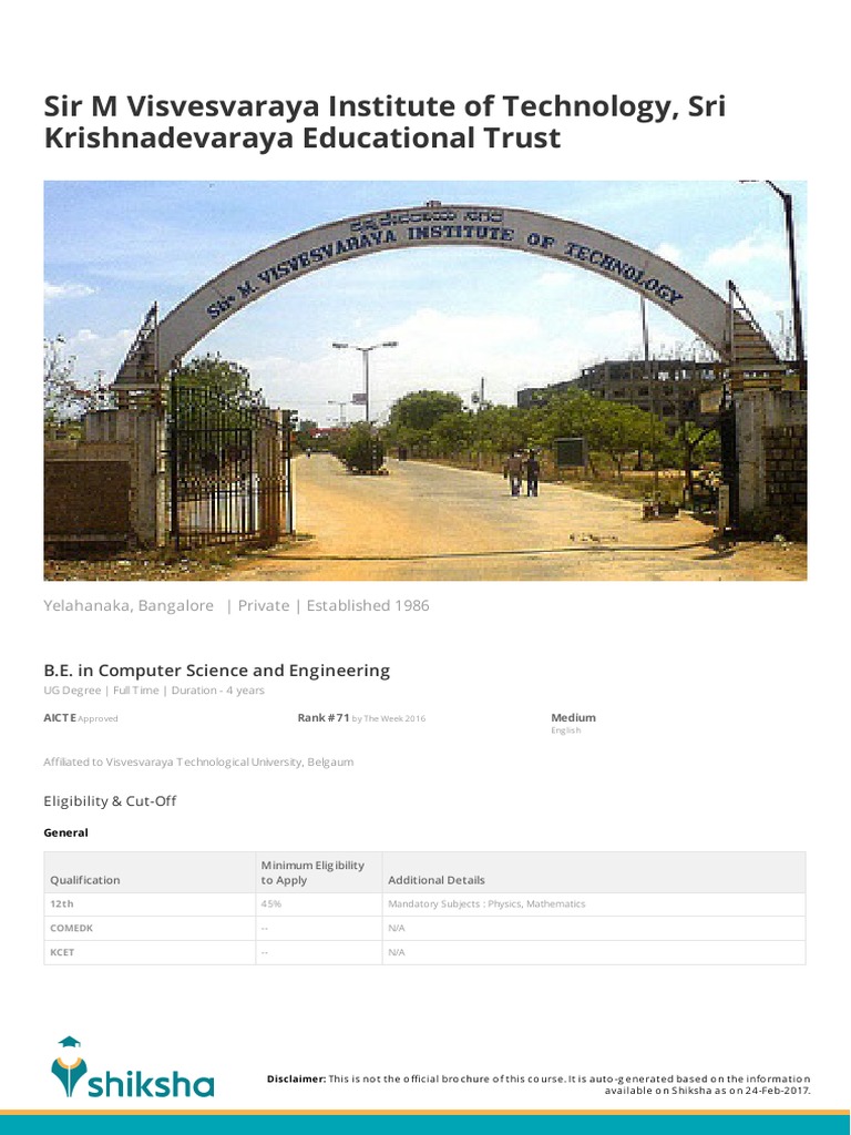 Sir M Visvesvaraya Institute of Technology Sri Krishnadevaraya ...