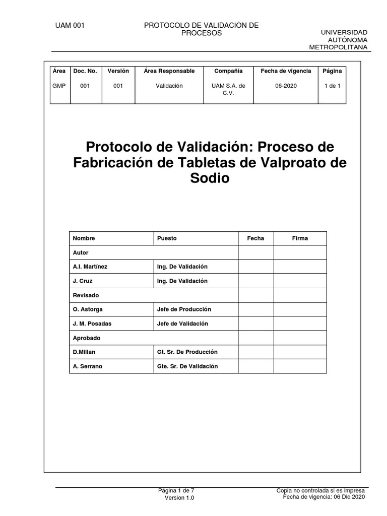 Protocolo de Validación de Procesos | PDF | Science | Ingeniería