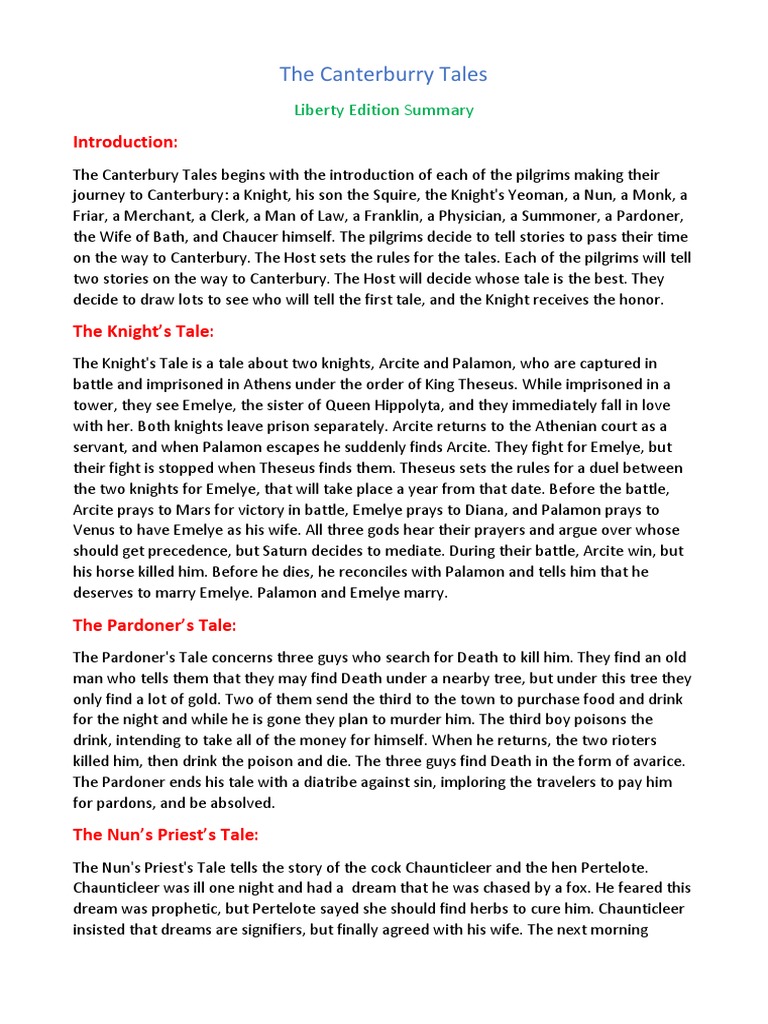 The Canterbury Tales Summary | PDF