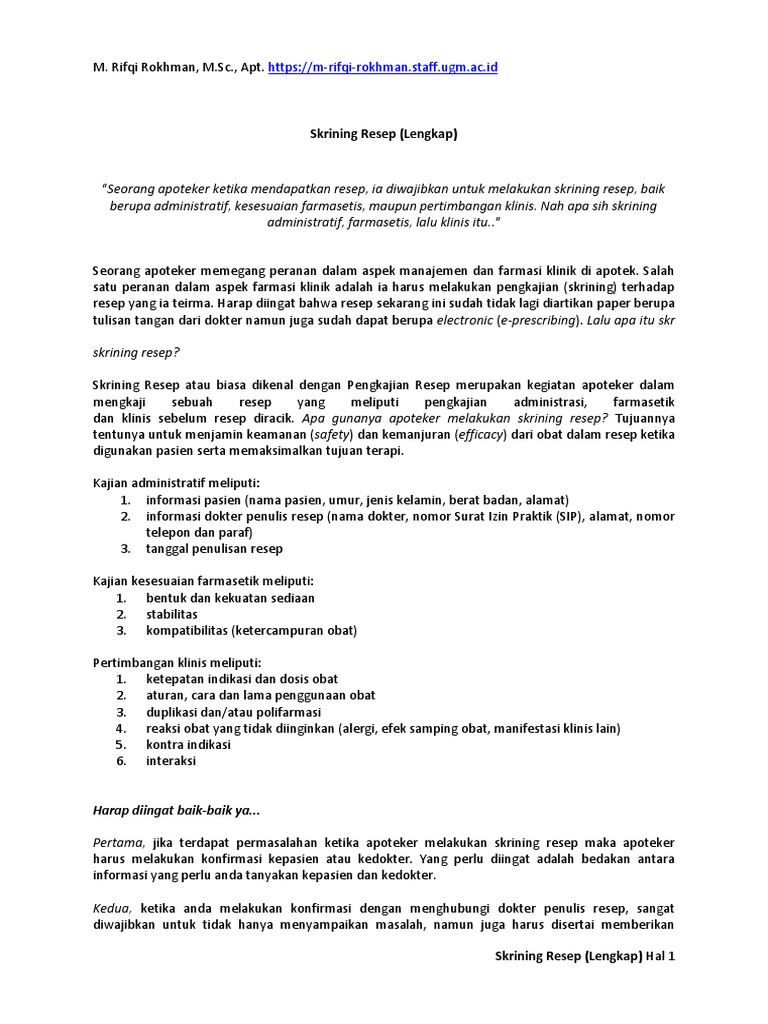 Skrining Resep Lengkap | PDF