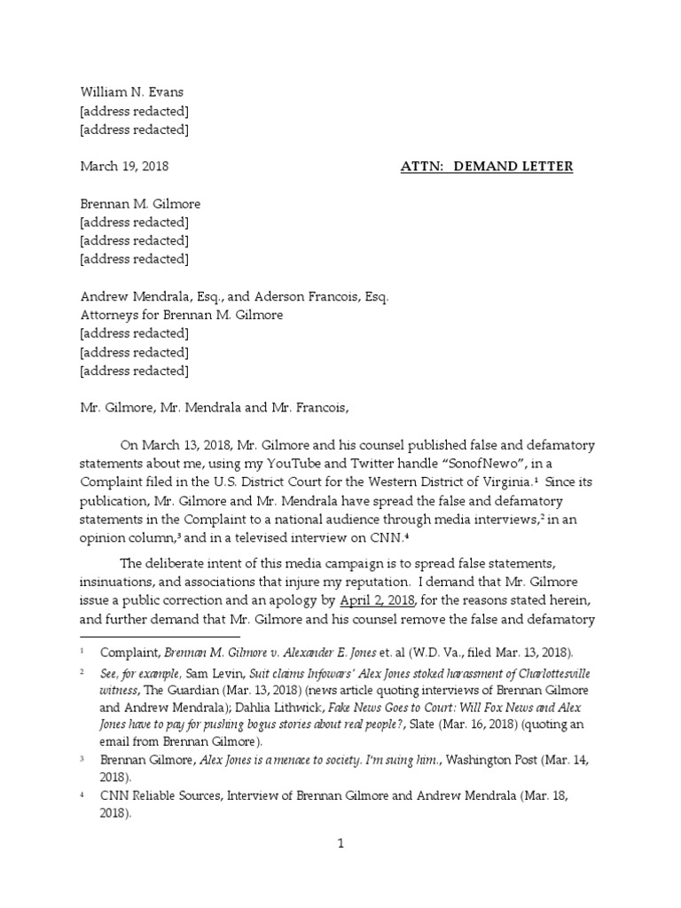 Demand Letter Sent To Brennan Gilmore | PDF | Defamation | Common Law