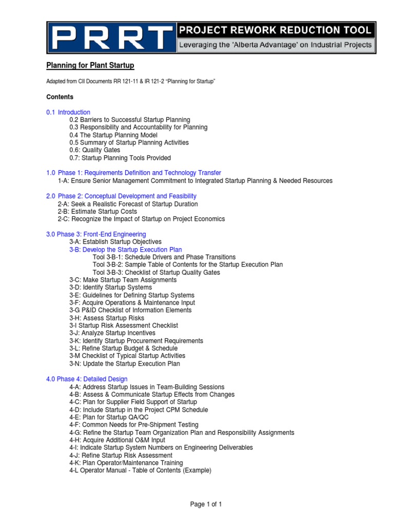 Planning For Plant Startup | PDF | Project Management | Startup Company