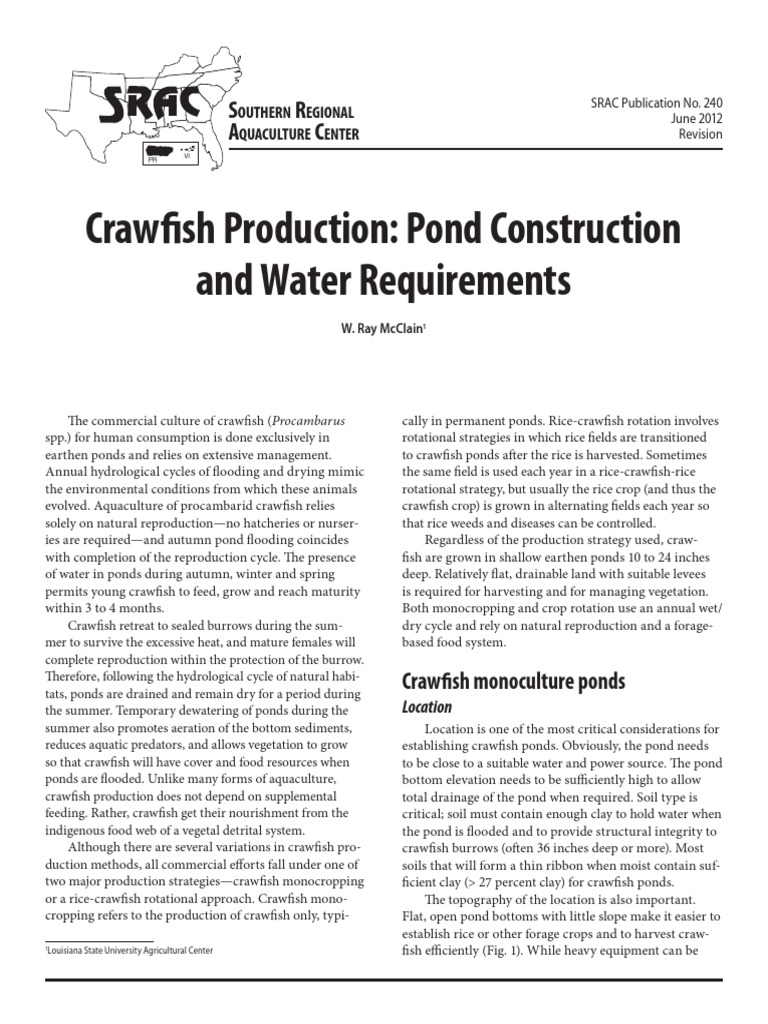 Crawfish Production Pond Construction and Water Requirements | PDF ...