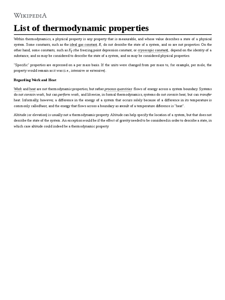 List of Thermodynamic Properties | PDF | Heat | Entropy