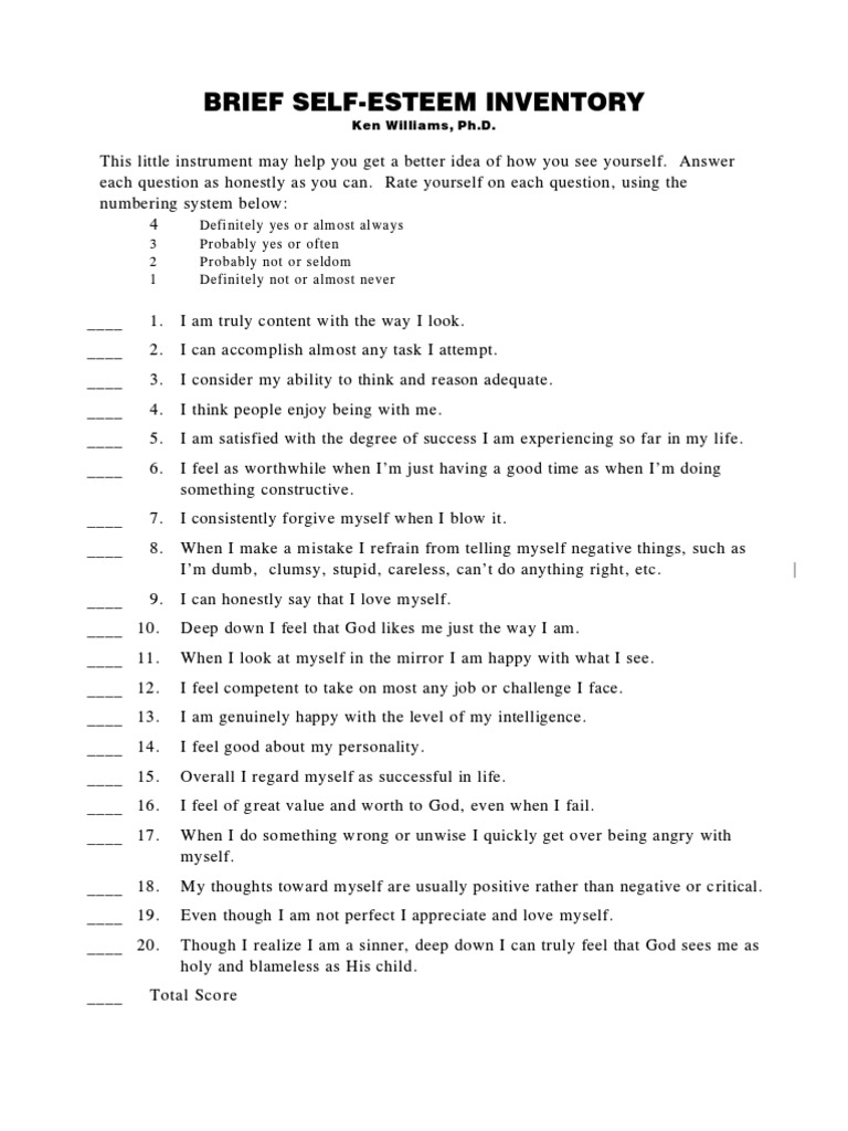 Ken Williams, Ph.D. Self-Esteem Inventory | Forgiveness | Cognitive Science