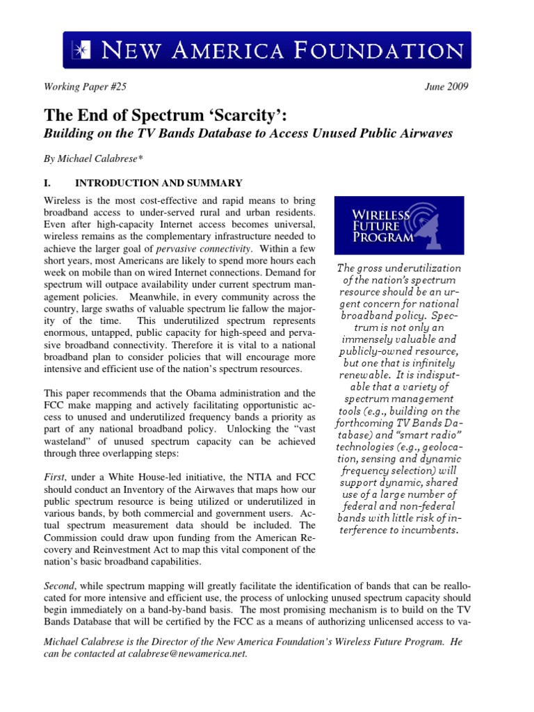 The End of Spectrum Scarcity':: Building On The TV Bands Database To ...