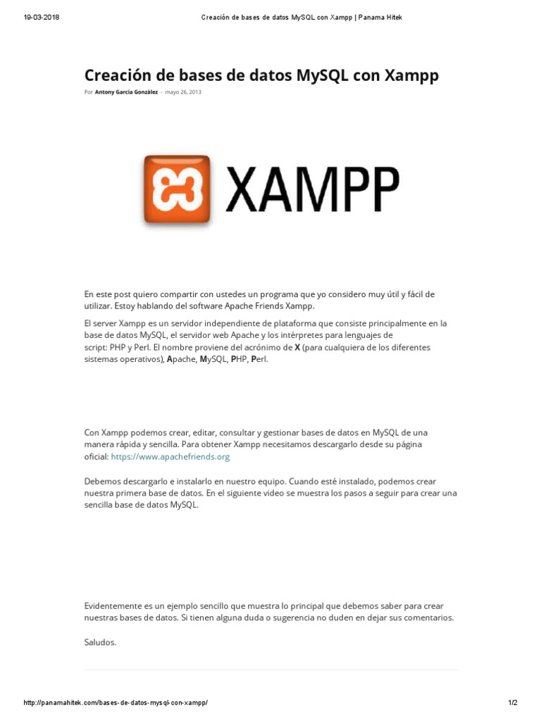 Creación de Bases de Datos MySQL Con Xampp PDF | PDF | Php | Mi sql