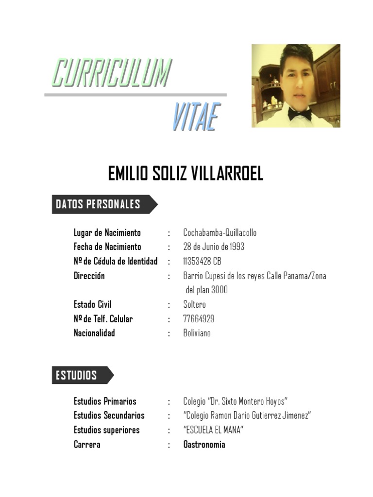 Currículum de Emilio Soliz Villarreal | PDF | Cocina, comidas y vino
