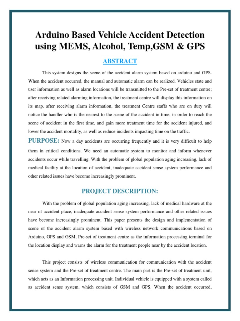 Arduino Based Vehicle Accident Detection Using MEMS, Alcohol, Temp, GSM ...