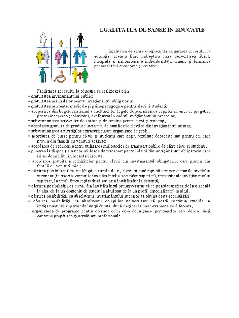 Egalitatea de Sanse in Educatie | PDF