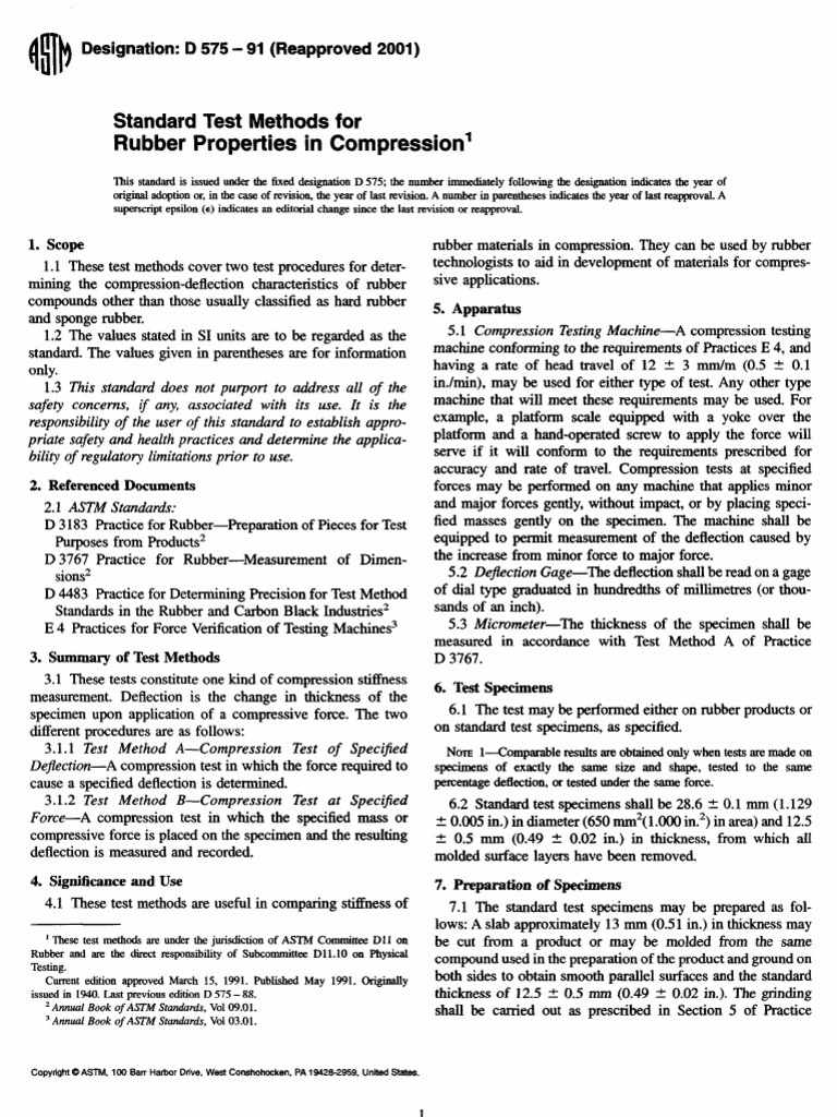 Rubber Properties in Compression': Standard Test Methods For | PDF ...