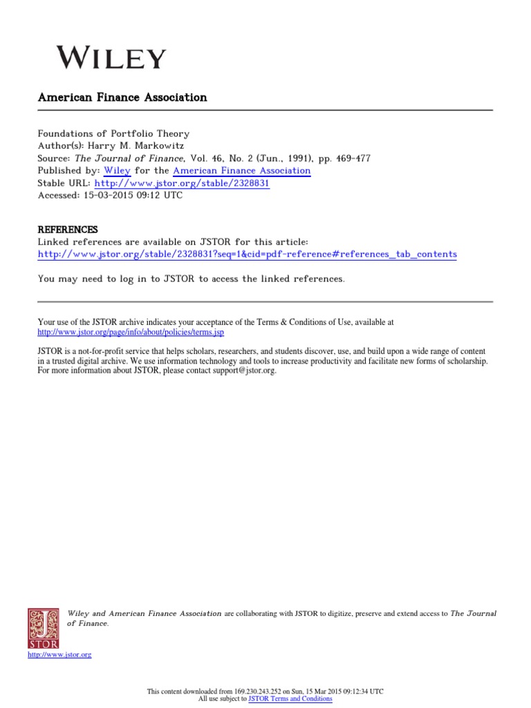 Markowitz 1991 | PDF | Modern Portfolio Theory | Variance
