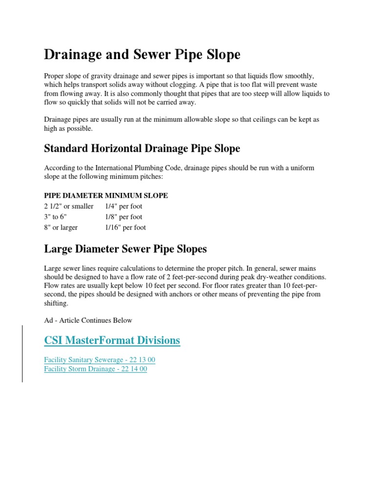 Drainage and Sewer Pipe Slope | PDF