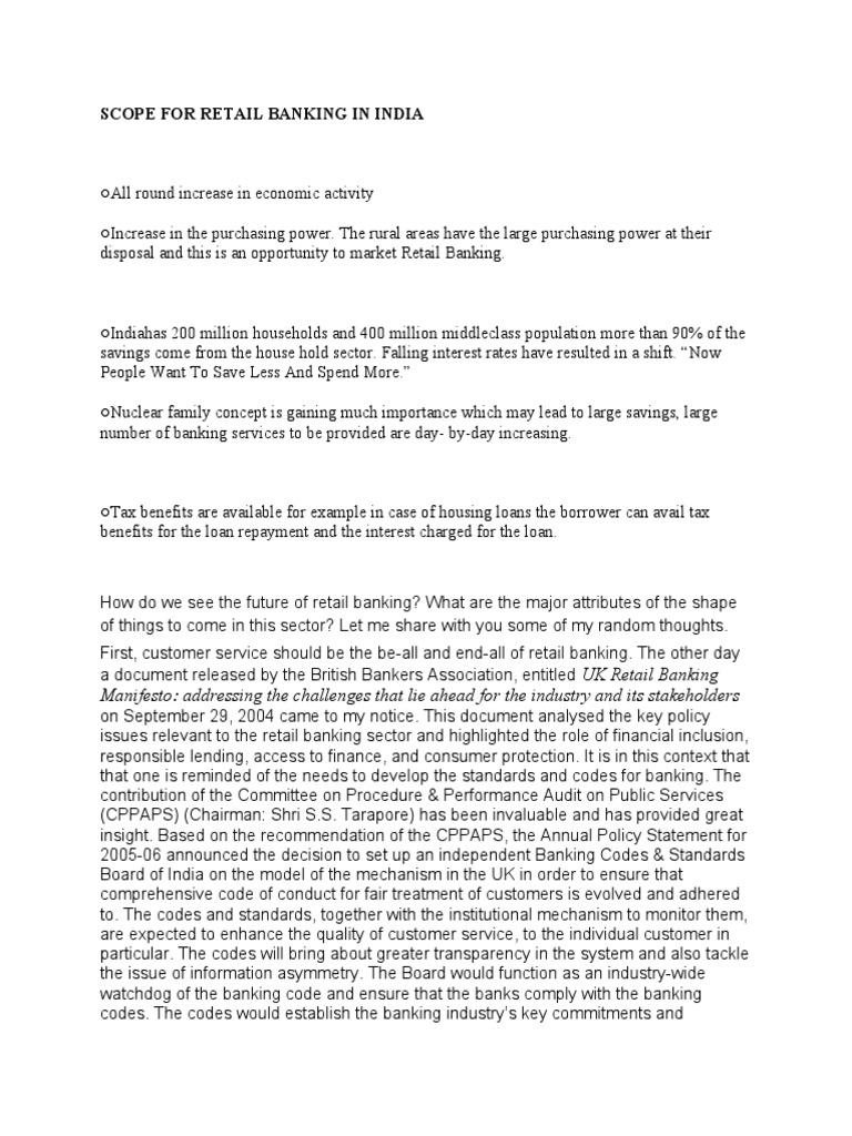 Retail Banking (Scope) | PDF | Banks | Loans