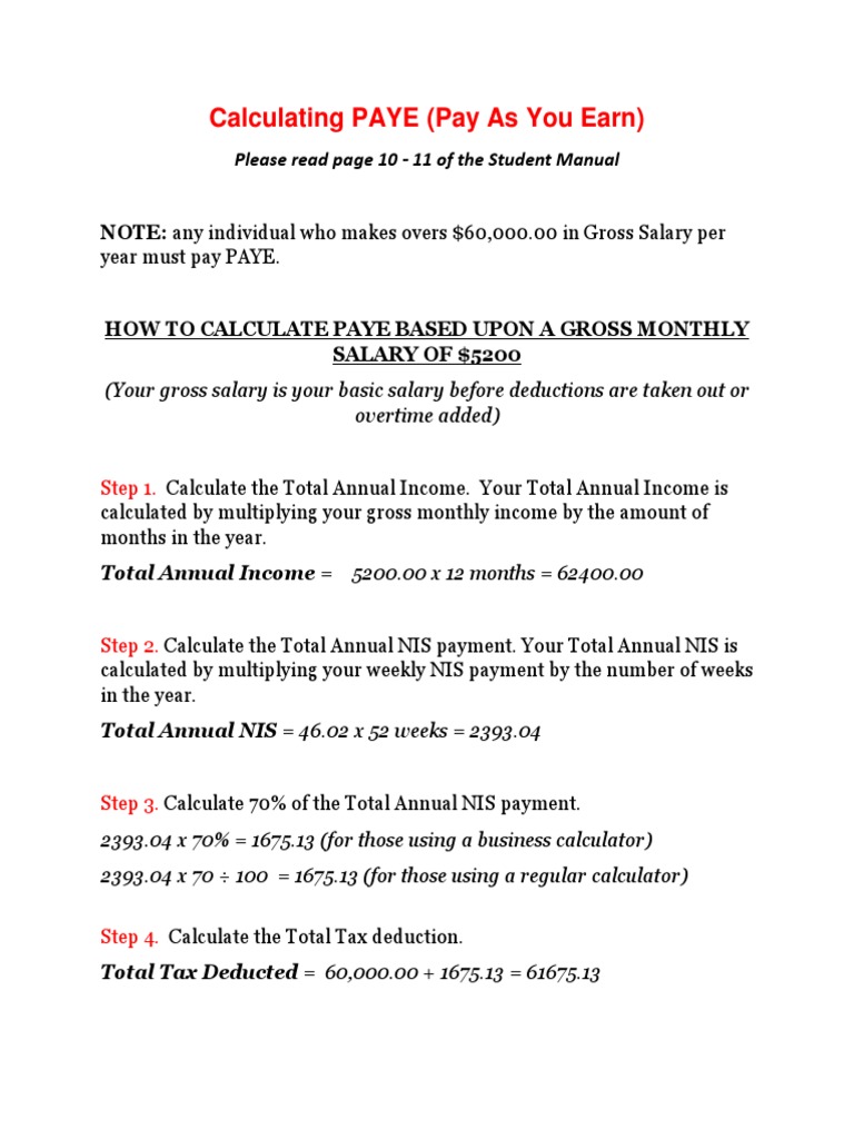 Calculating PAYE (Pay As You Earn) : Please Read Page 10 - 11 of The ...
