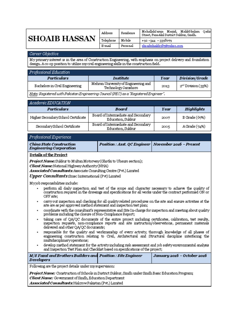 Shoaib's CV | PDF | Science And Technology | Engineering