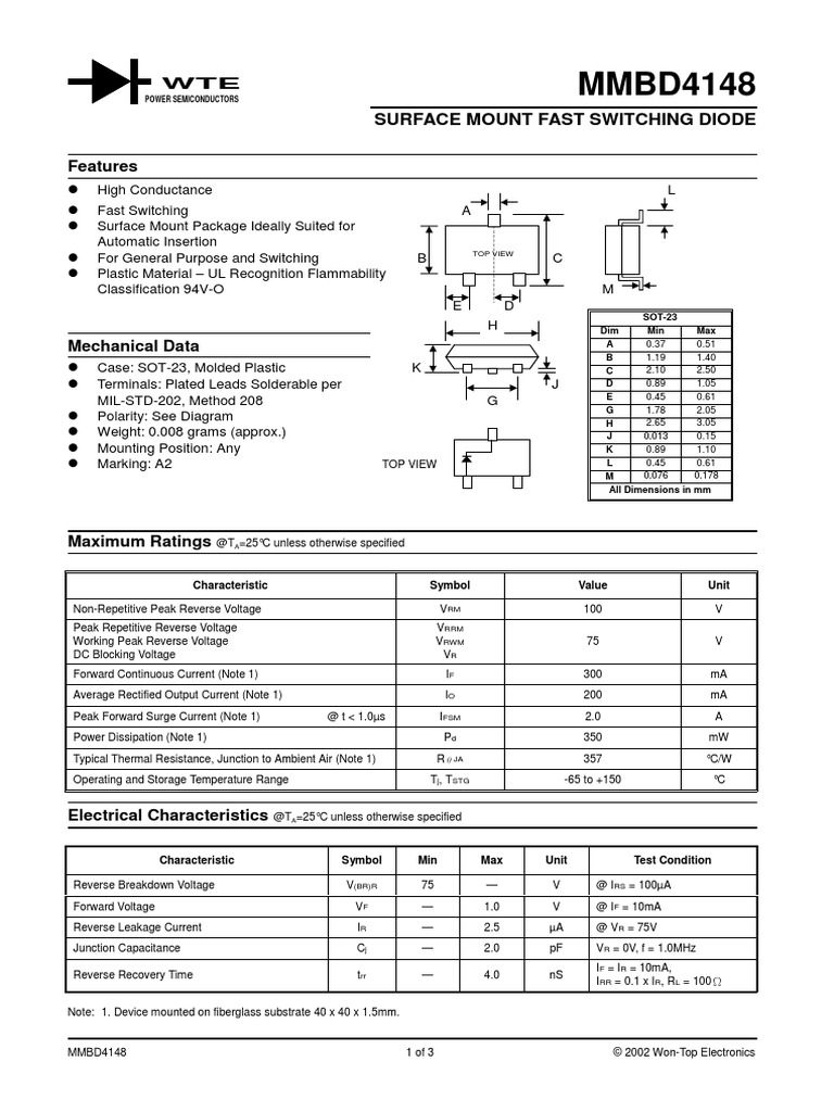 MMBD4148 Datasheet | PDF | Rectifier | Electrical Equipment