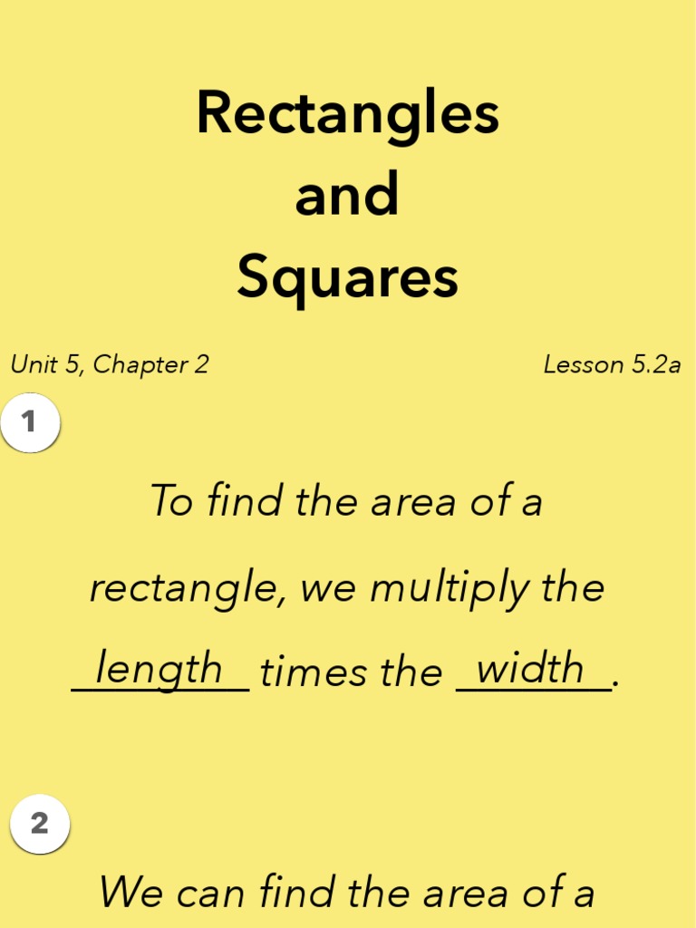 Rectangles and Squares: Unit 5, Chapter 2 Lesson 5.2a | PDF | Area ...