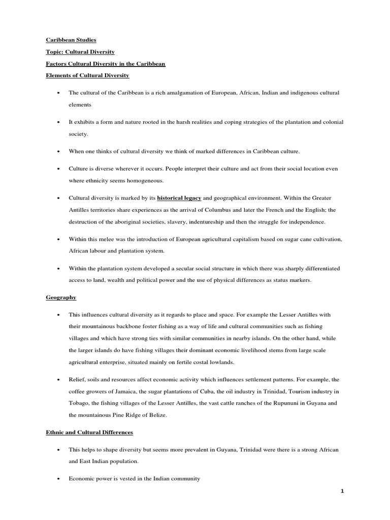 Cultural Diversity Handout | PDF | Caribbean | Ethnic Groups