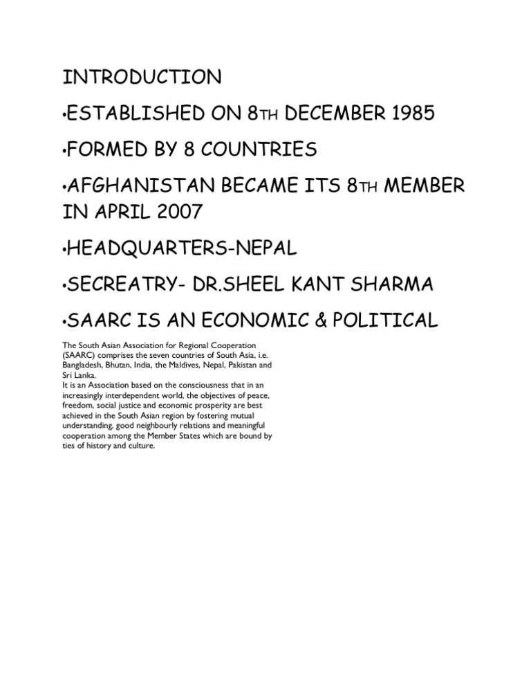 Introduction to SAARC Formation | PDF
