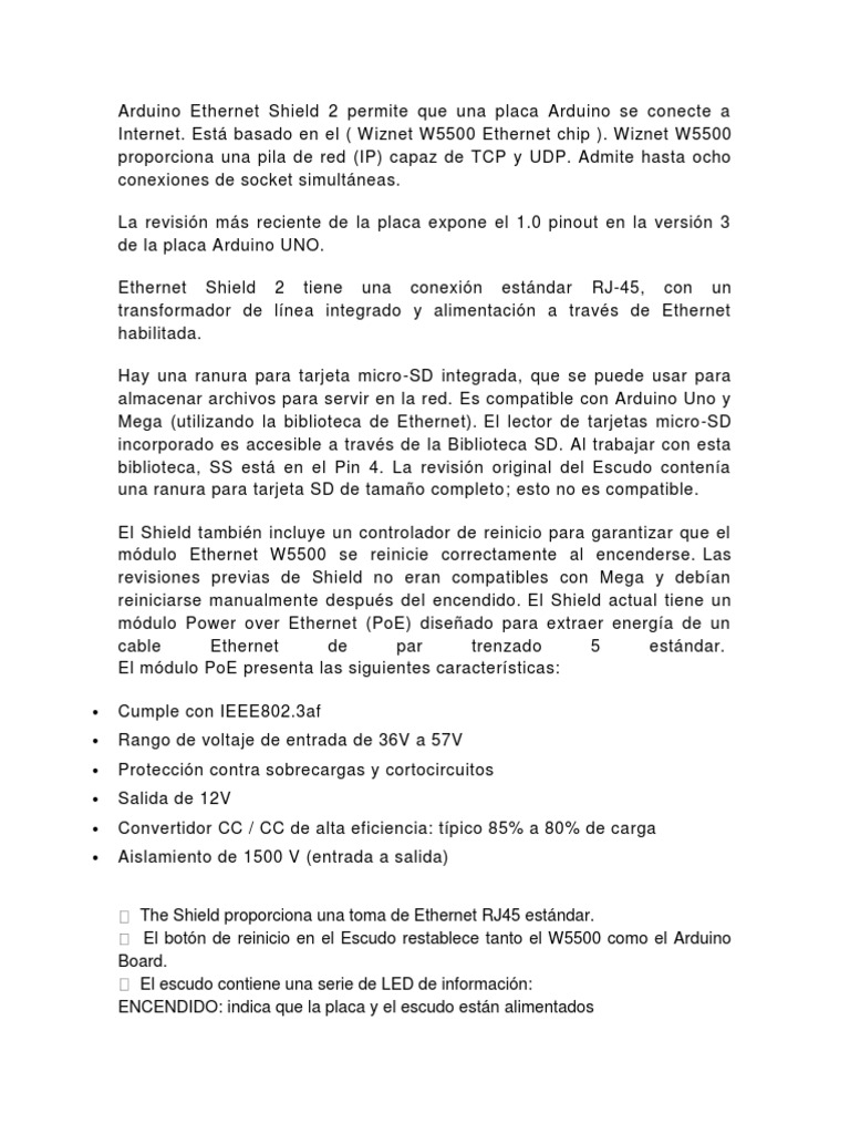 Arduino Ethernet Shield | PDF | Red de computadoras | Informática