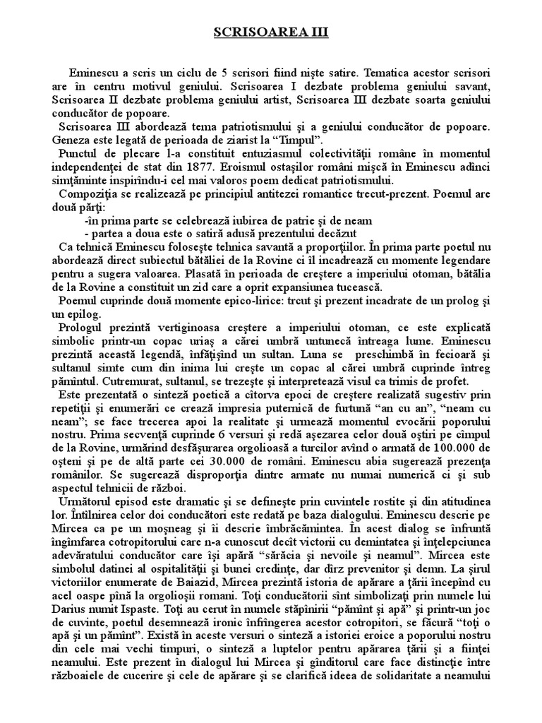 Rezumat Scrisoarea A 3 A | PDF