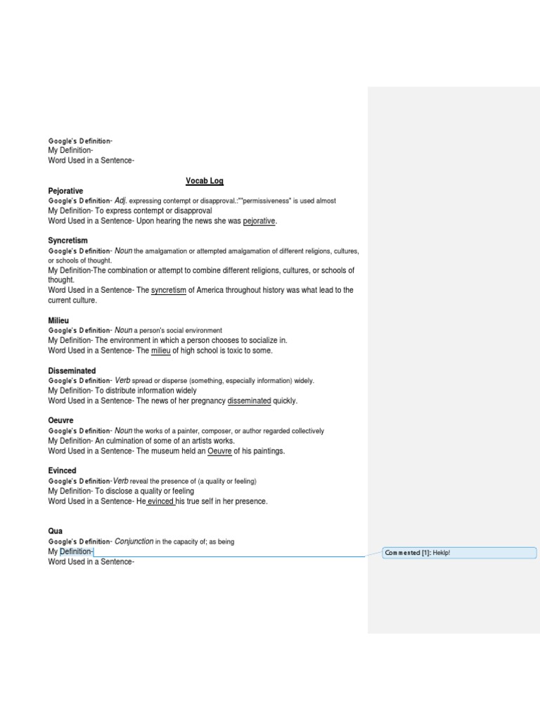 Vocab Log-English | PDF | Noun | Sentence (Linguistics)