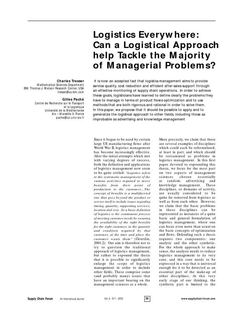 How Logistics Can Help Solve Managerial Problems | PDF | Logistics ...
