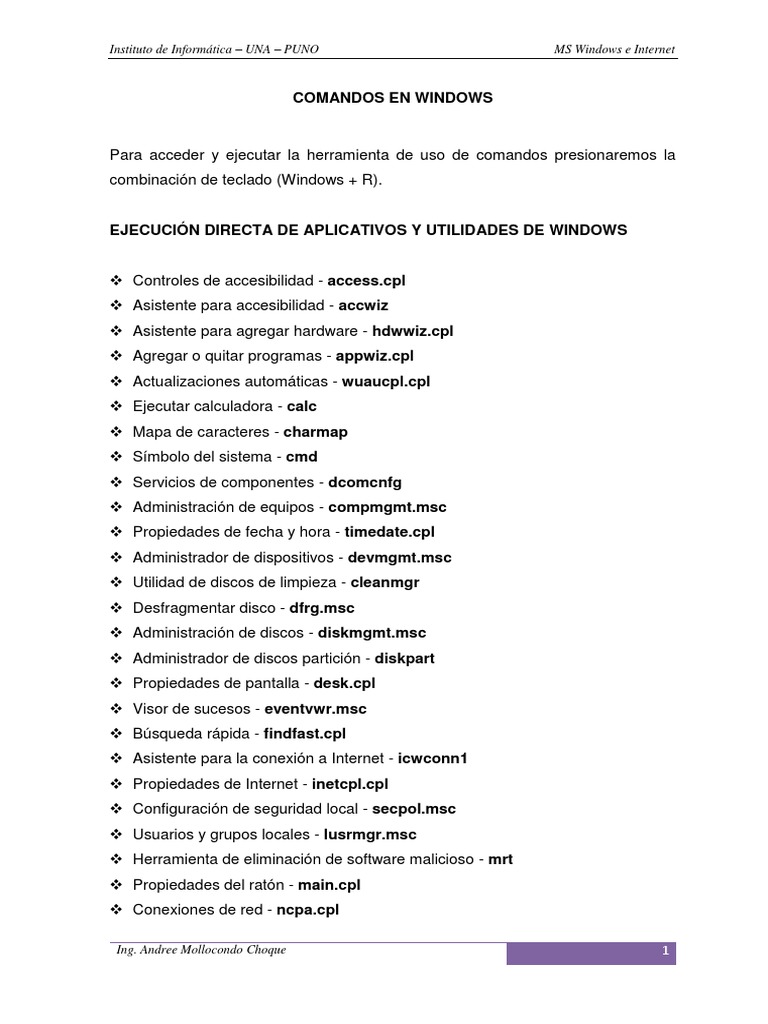Comandos de Windows para Usuarios | PDF | Archivo de computadora ...