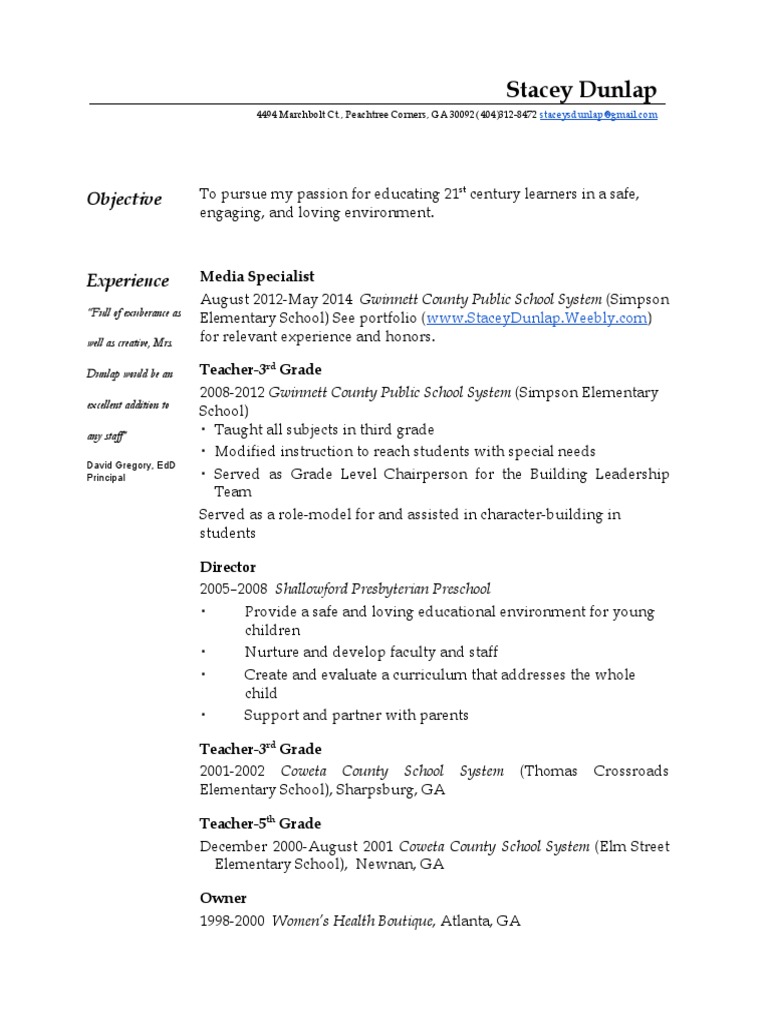 Stacey Dunlap Resume | Download Free PDF | Georgia (U.S. State) | Schools