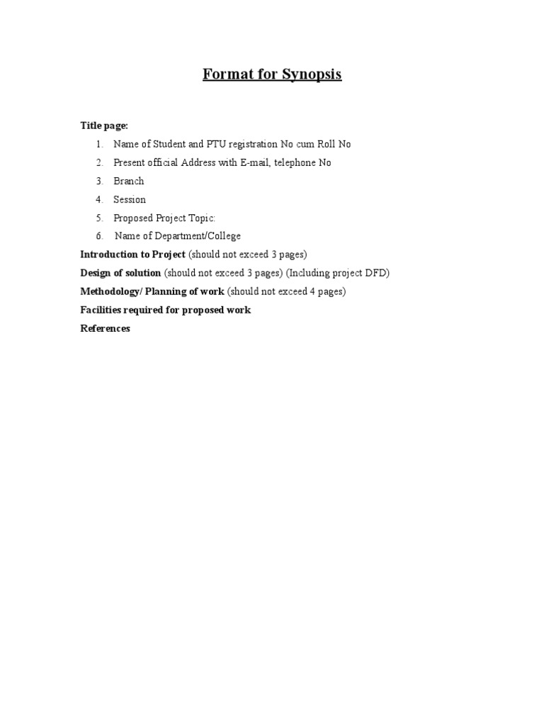 Format For Synopsis: Title Page | PDF | Databases | Information Technology Management