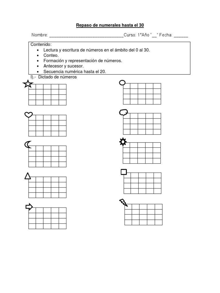 Repaso de Numerales Hasta El 30 | PDF