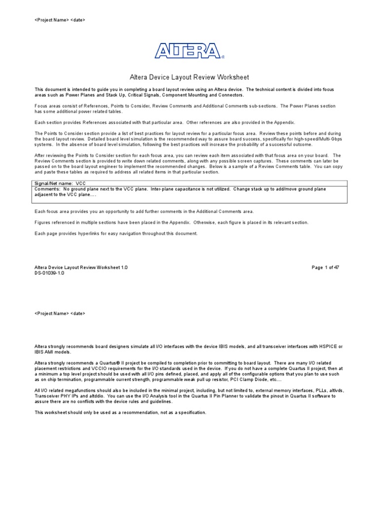 Altera Device Layout Review Worksheet | PDF | Transmission Line ...