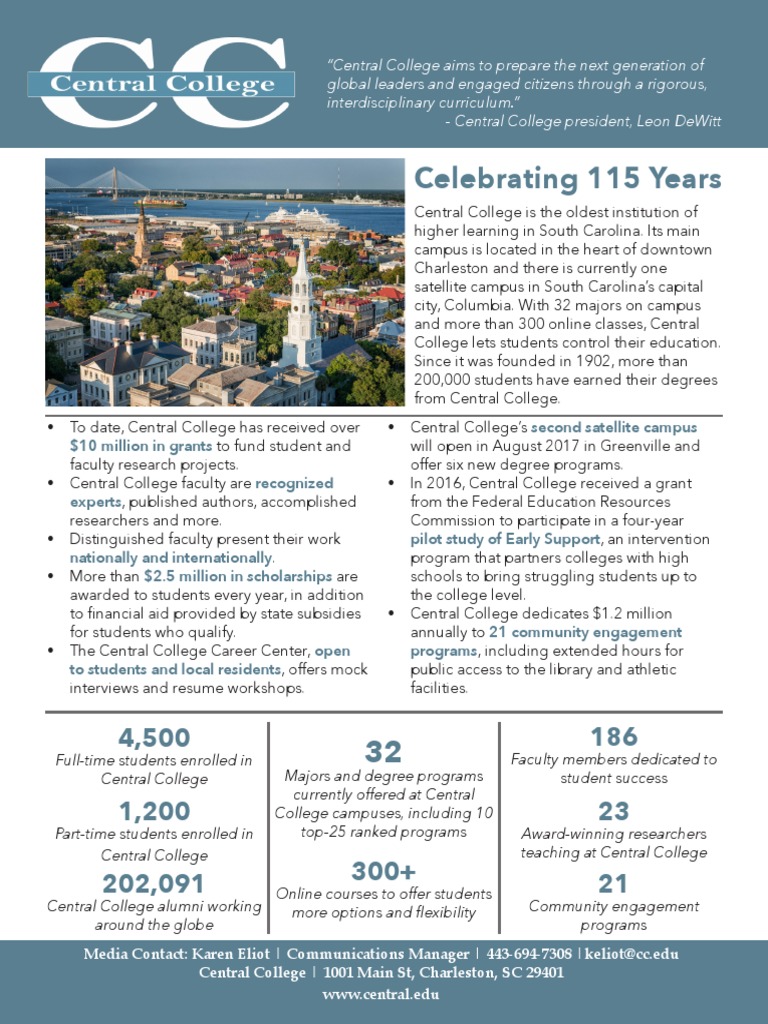Central College Press Kit Fact Sheet | PDF | College | Columbia University