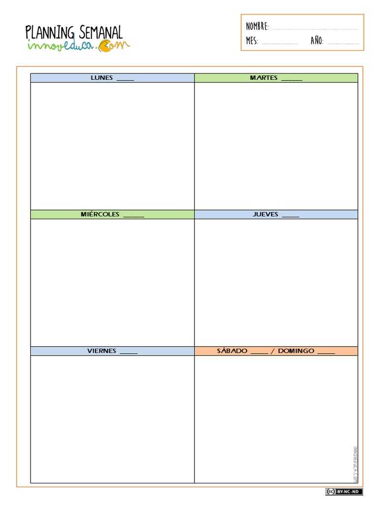Calendario Semanal Imprimible De Lunes A Viernes Planificador Semanal.