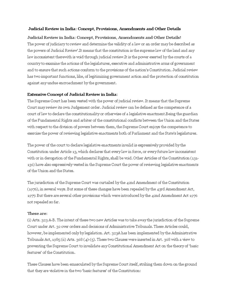 Judicial Review in India | PDF | United States Constitution | Judicial ...