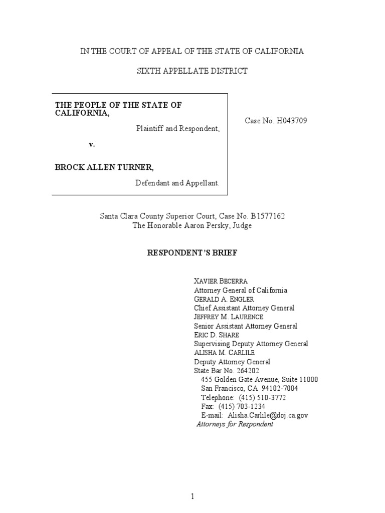 DOJ Brock Turner Brief | PDF | Prosecutor | Lesser Included Offense